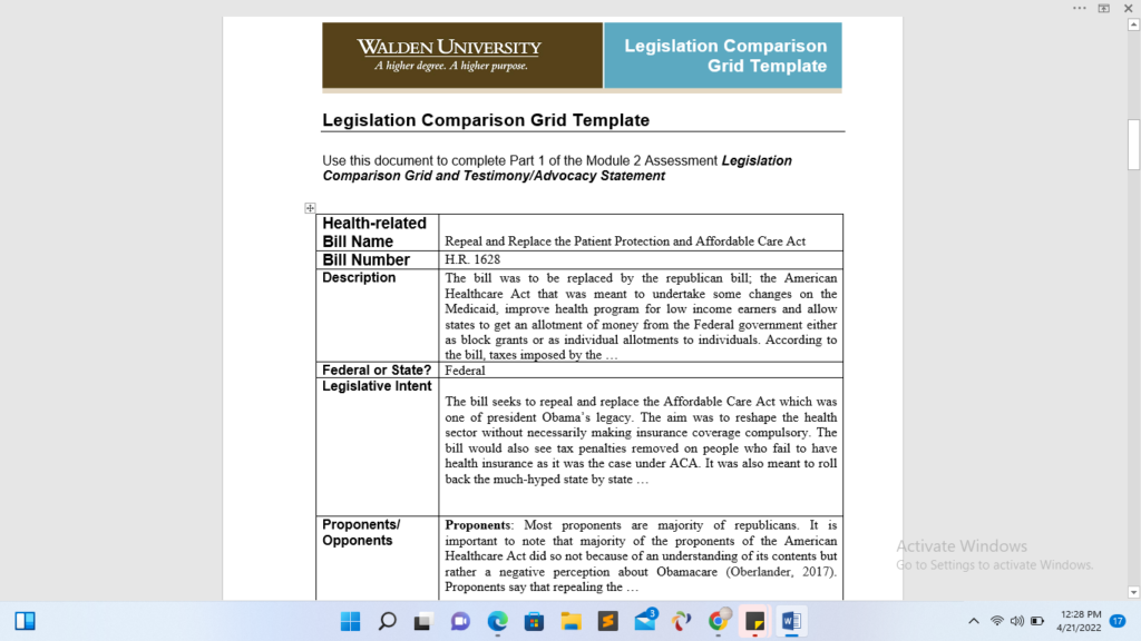 ASSIGNMENT | Legislation Comparison Grid Template - Writ Task